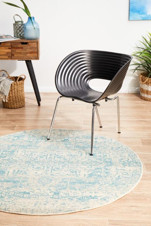 Evoke 253 White Cream Blue Round Modern Rug - Buy Rugs Online ...